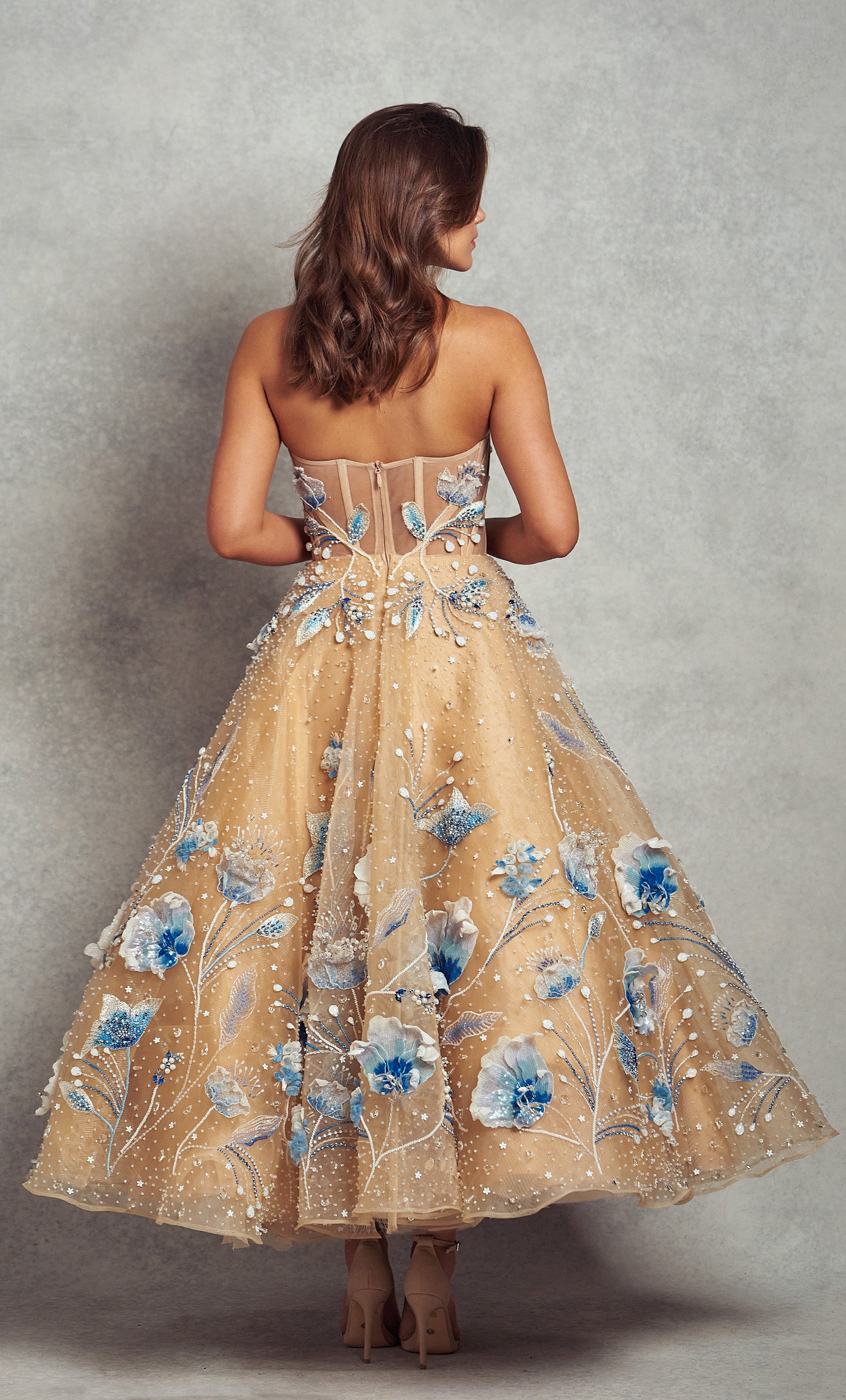 GISELLE COUTURE COCKTAIL DRESS - NUDE / BLUE | V1-C1 | VL-DR 2306 4521 ...